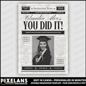 Graduation Newspaper Template Digital Design Download, Editable Canva ...