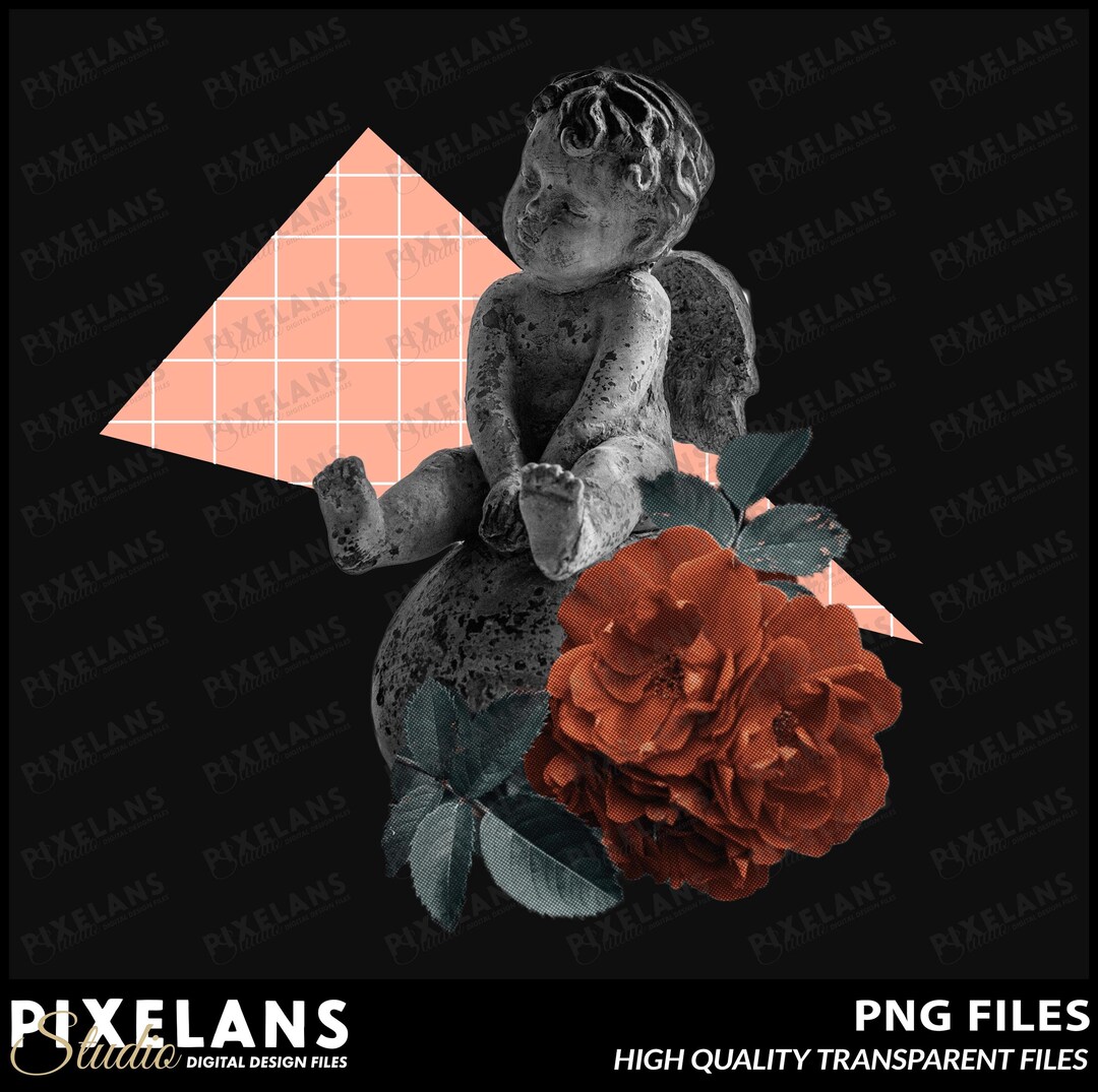 Vintage Angel Collage Art With Roses Digital Design Download, Retro ...