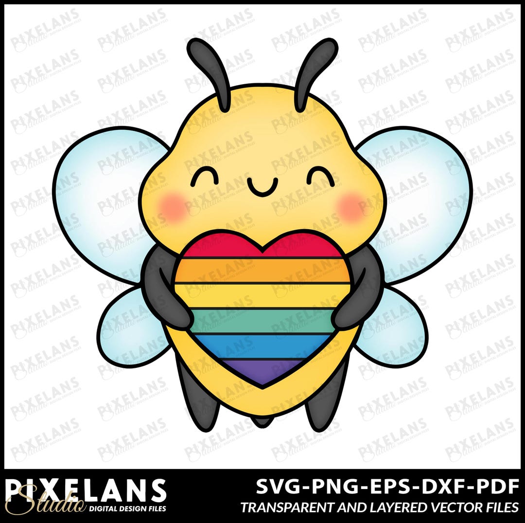 Cute Bee Pride Digital Design Download, Kawaii Bumblebee With Rainbow Heart, LGBTQ+ Love Clipart ...