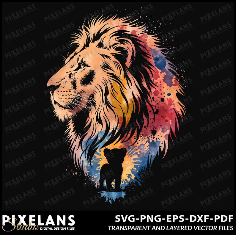 Lion and Cub Watercolor Print: Father & Child Wildlife Art (digital ...