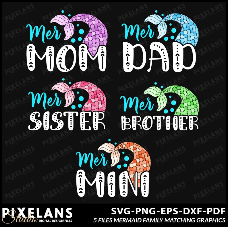 Mermaid Family SVG Bundle Digital Design Download, Mer Mom Dad Sister ...
