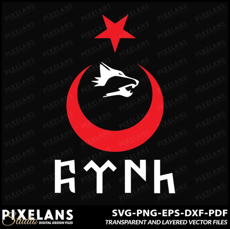 Turkish Wolf Symbol Digital Design Download, Bozkurt Crescent and Star ...