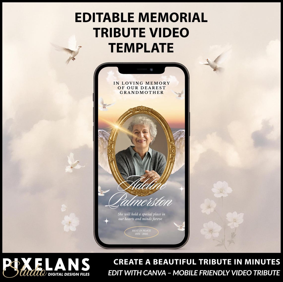 Editable Funeral Tribute Video Template, Mobile Memorial Slideshow ...