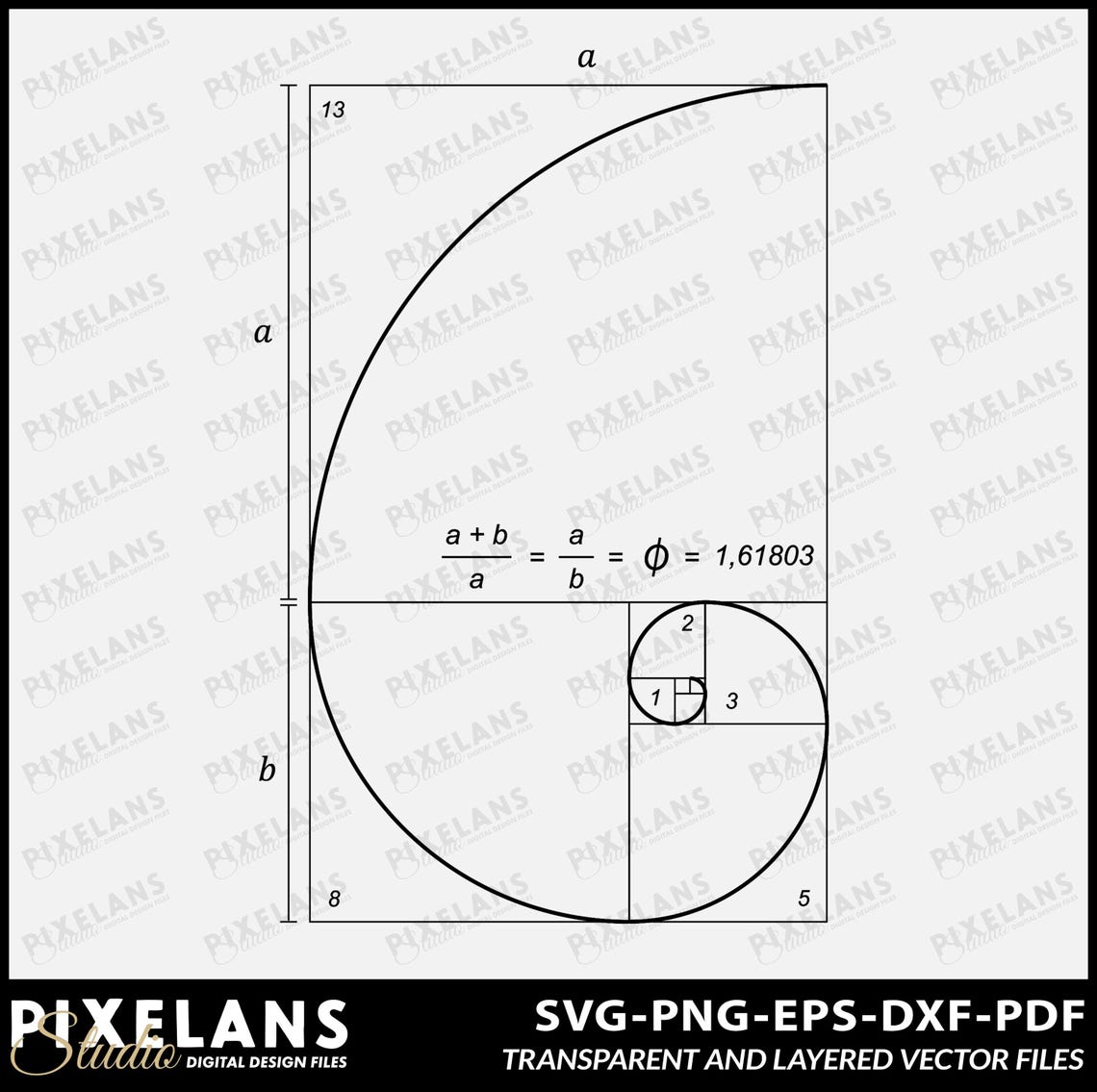 Golden Ratio Spiral Digital Design Download, Fibonacci Sequence, Sacred ...