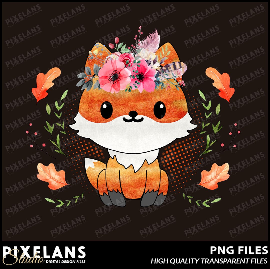 Cute Fall Fox With Floral Crown Digital Design Download, Autumn ...