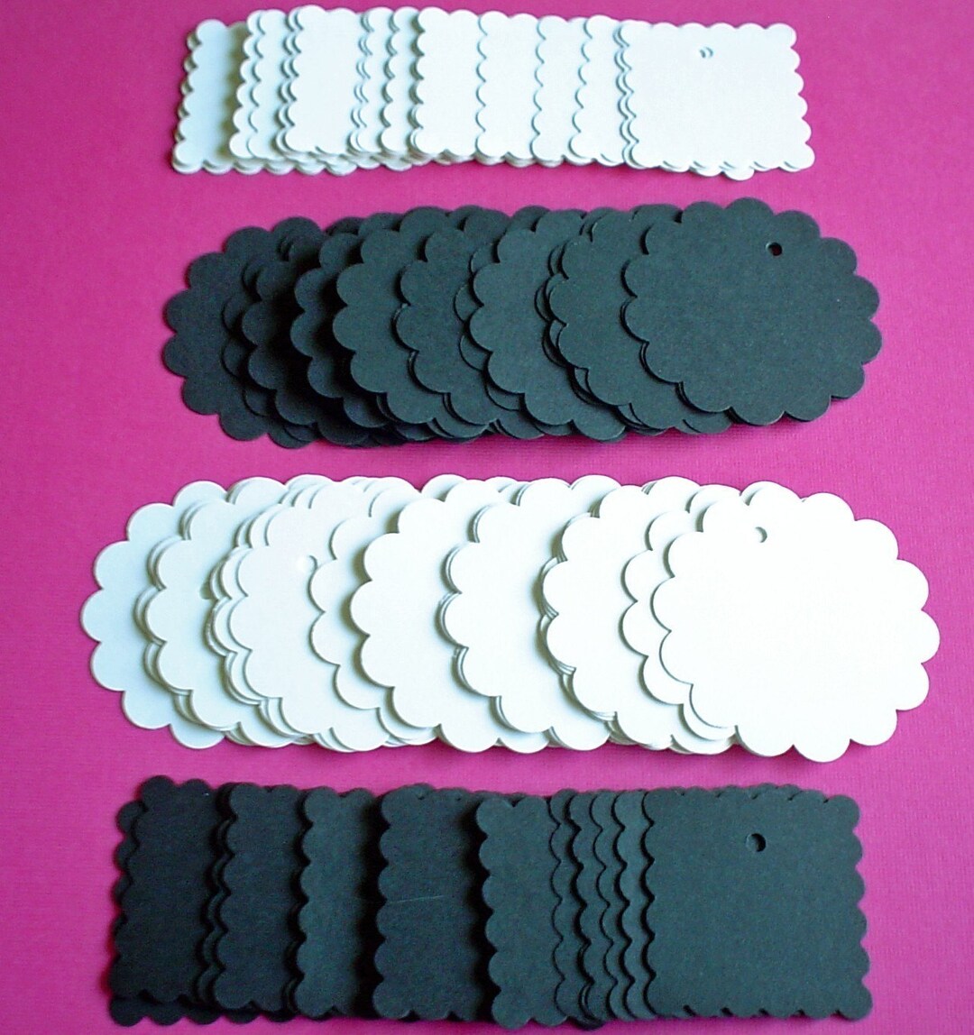 100 Black and White Heavy Cardstock Tags 2 Sizes CIRCLES AND SQUARES ...