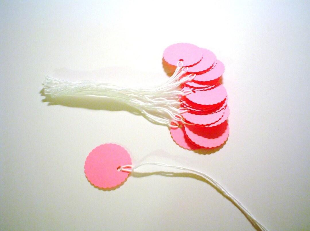 25 Bright Pink Cardstock Tags 1in. Prestrung Round Scalloped Tags Free ...