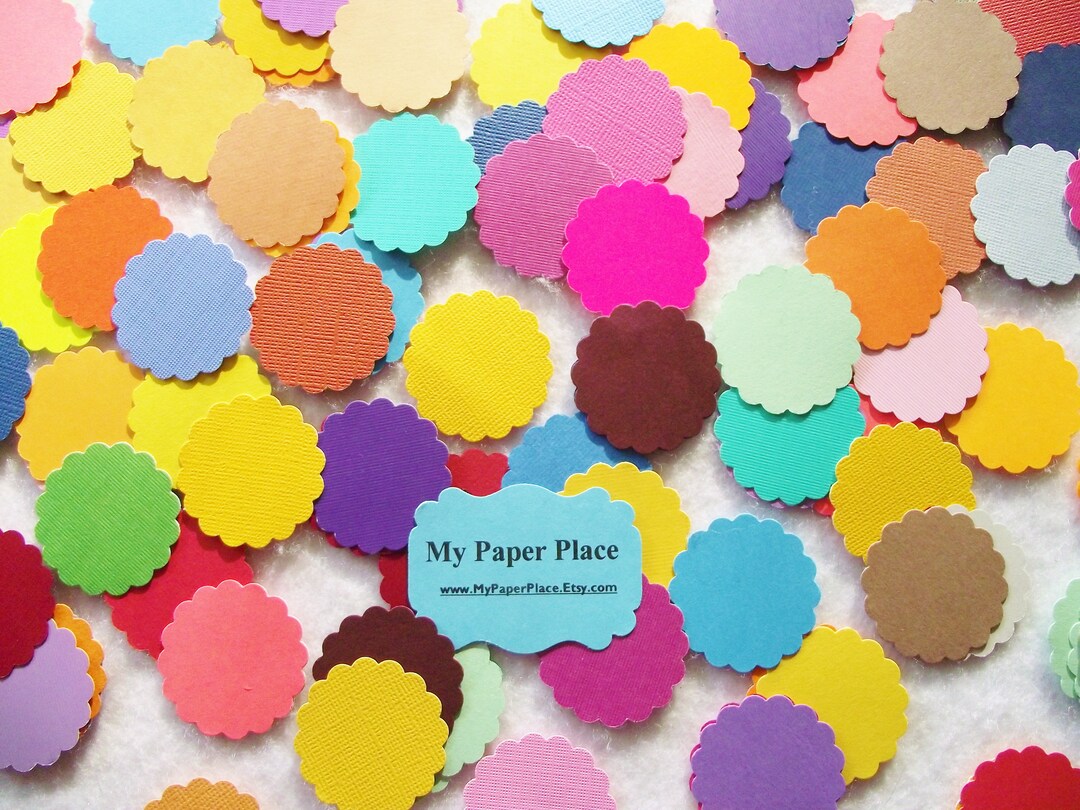 100 - Assorted 1.5 Inch Scalloped Cardstock Circles/die Cuts/punchies ...