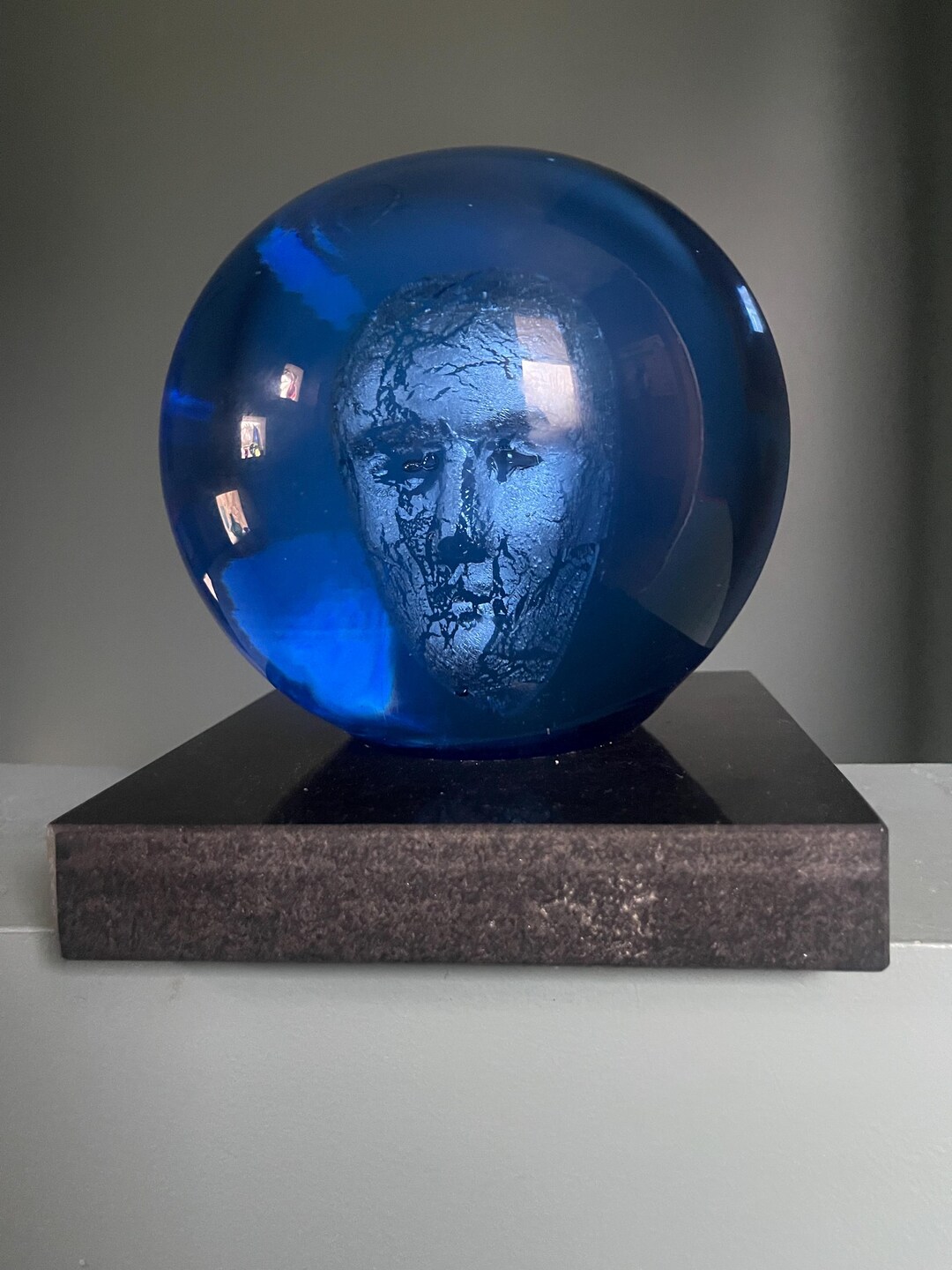 Kosta Boda Bertil Vallien Blue “headman” Art Glass Spherical Sculpture ...