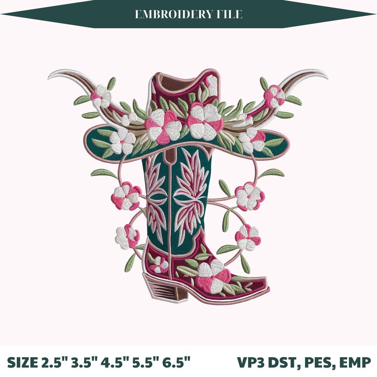 Cowboy Boots Embroidery Designs Floral Boots Embroidery Pattern Western ...