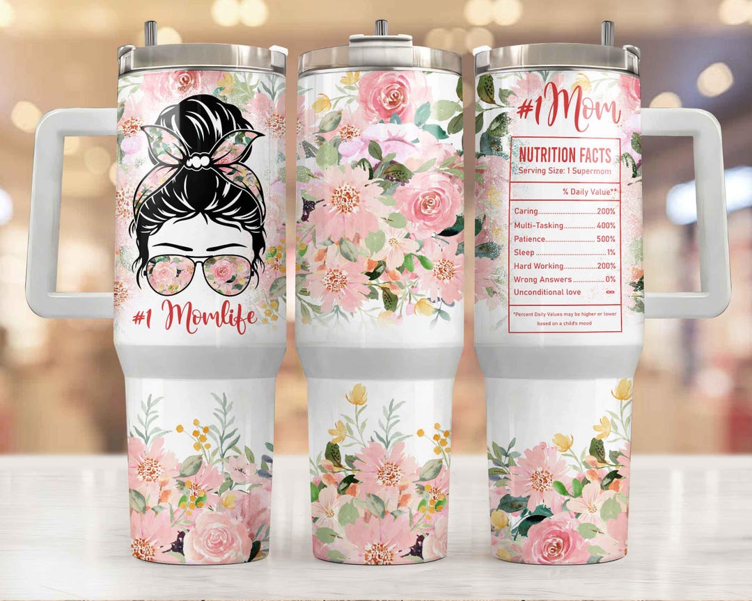 Mom Life 40oz Tumbler - Messy Bun Floral Gift for Mothers Day - Etsy