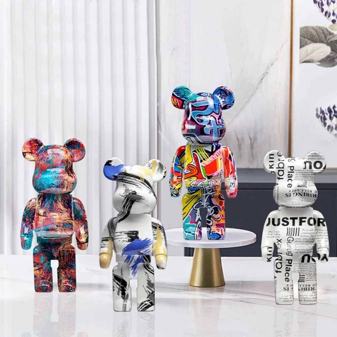 Decorative Bearbrick Graffiti Bear Statue Modern Shelf & Desk Ornament ...