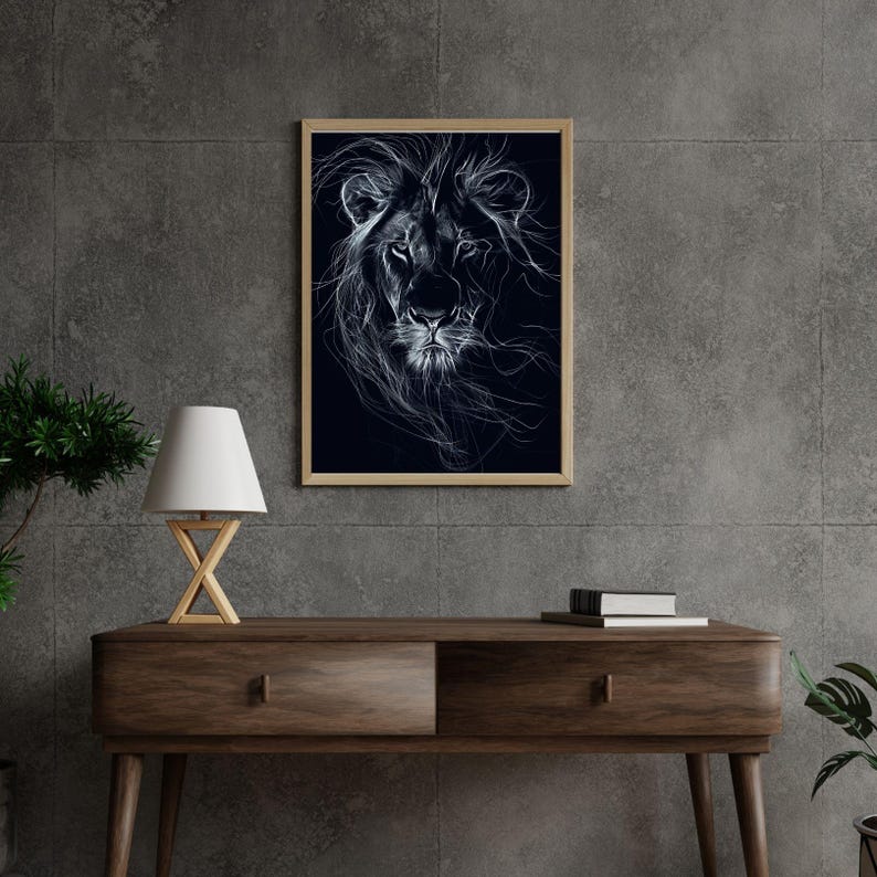 Minimalist Lion Silhouette Art, Digital Download, Black and White ...