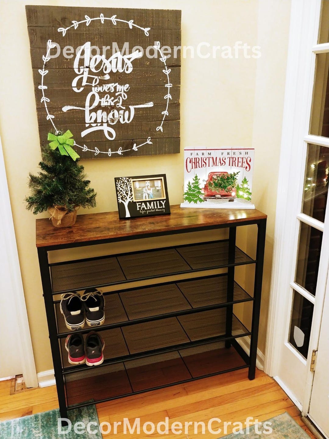 Wood & Metal Rustic Shoe Rack Organizer | Entryway Shoe Rack | Shoe ...