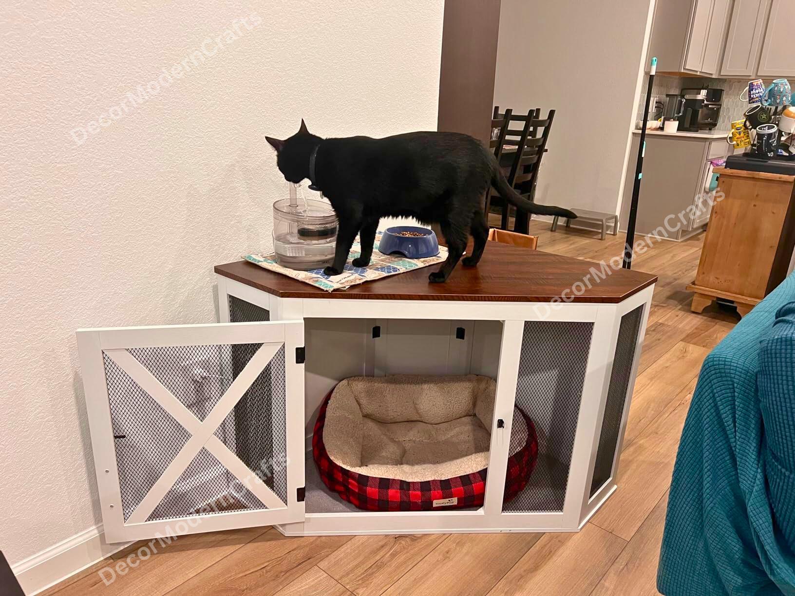 Corner Wooden Dog Kennel: Farmhouse Pet Crate Furniture - Etsy