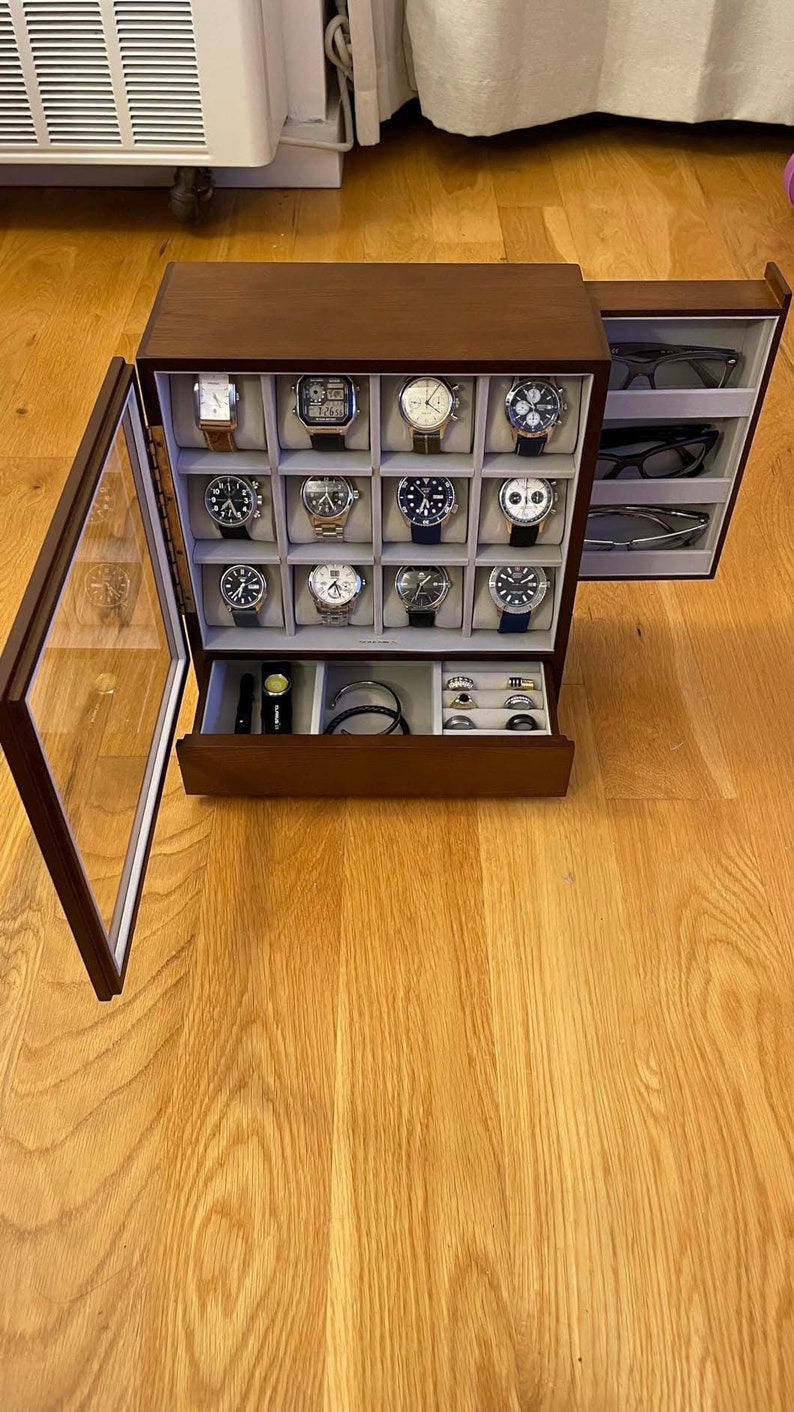 Wooden 12-slot Watch Box With Drawer: Sunglasses & Jewelry Organizer - Etsy