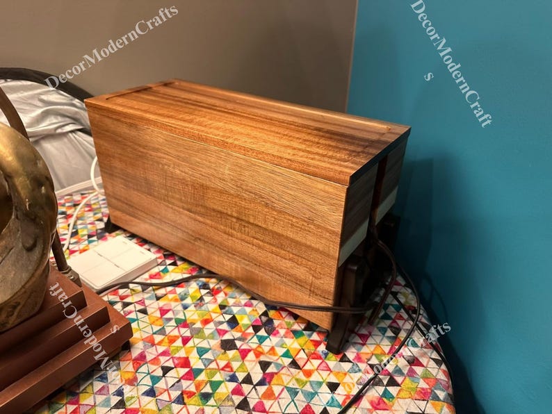 Acacia Wood Cable Management Box: Extra Large Cord Organizer With ...