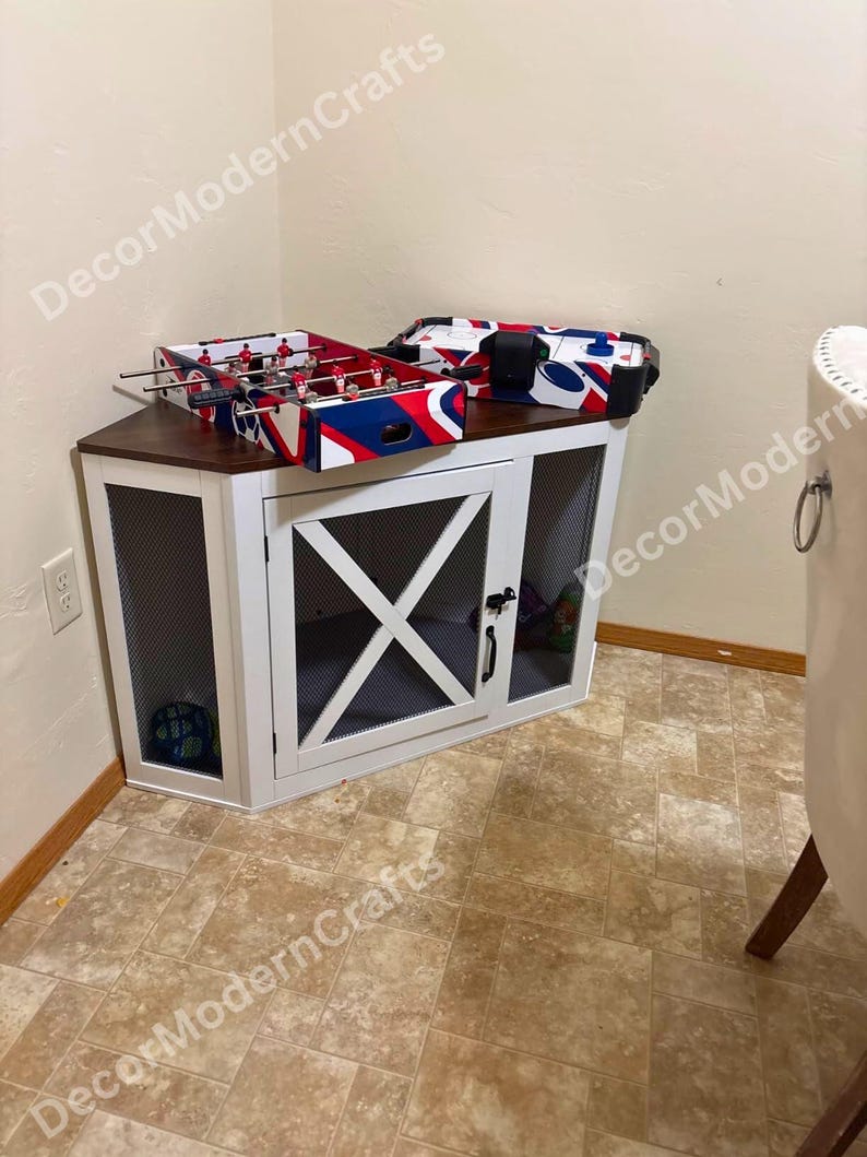 Corner Wooden Dog Kennel: Farmhouse Pet Crate Furniture - Etsy