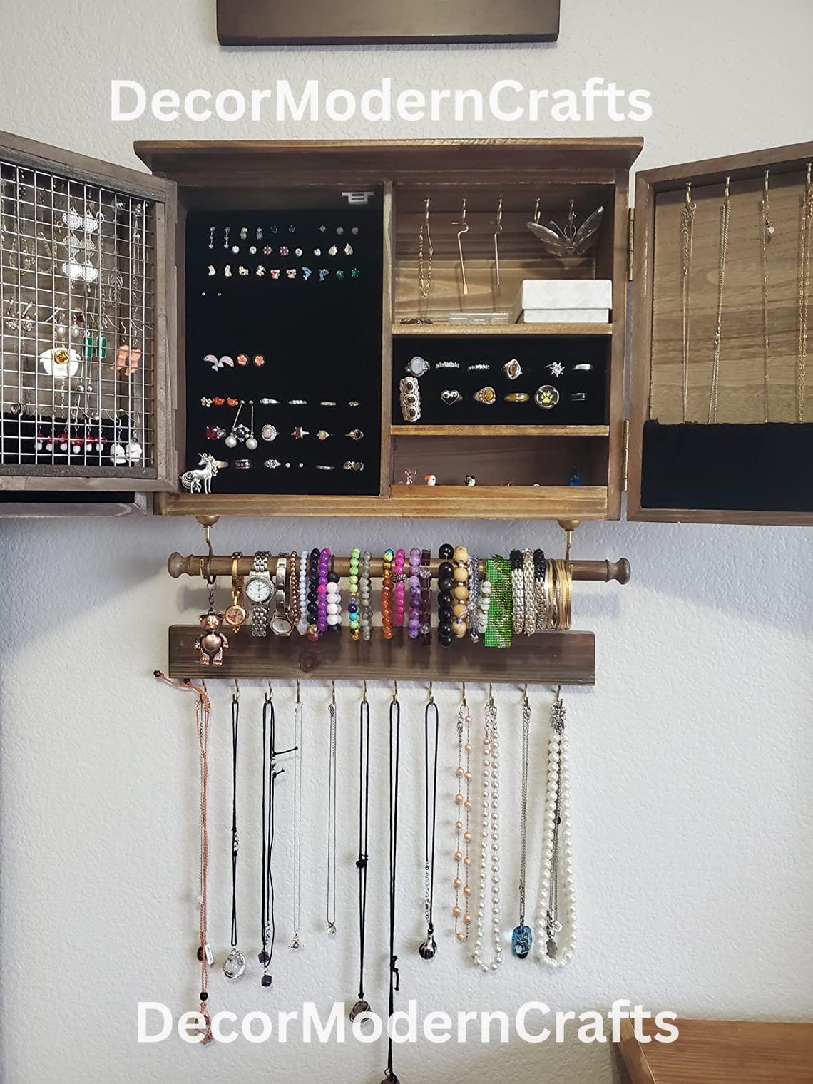 Wooden Wall Mounted Jewelry Organizer With Barn Door - Etsy