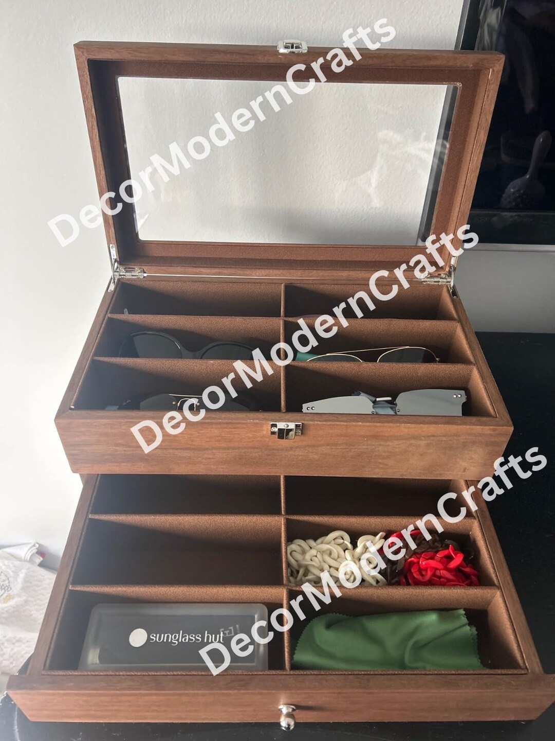 Wooden Sunglasses Box With Glass Lid | Sunglasses Organizer | Mens ...