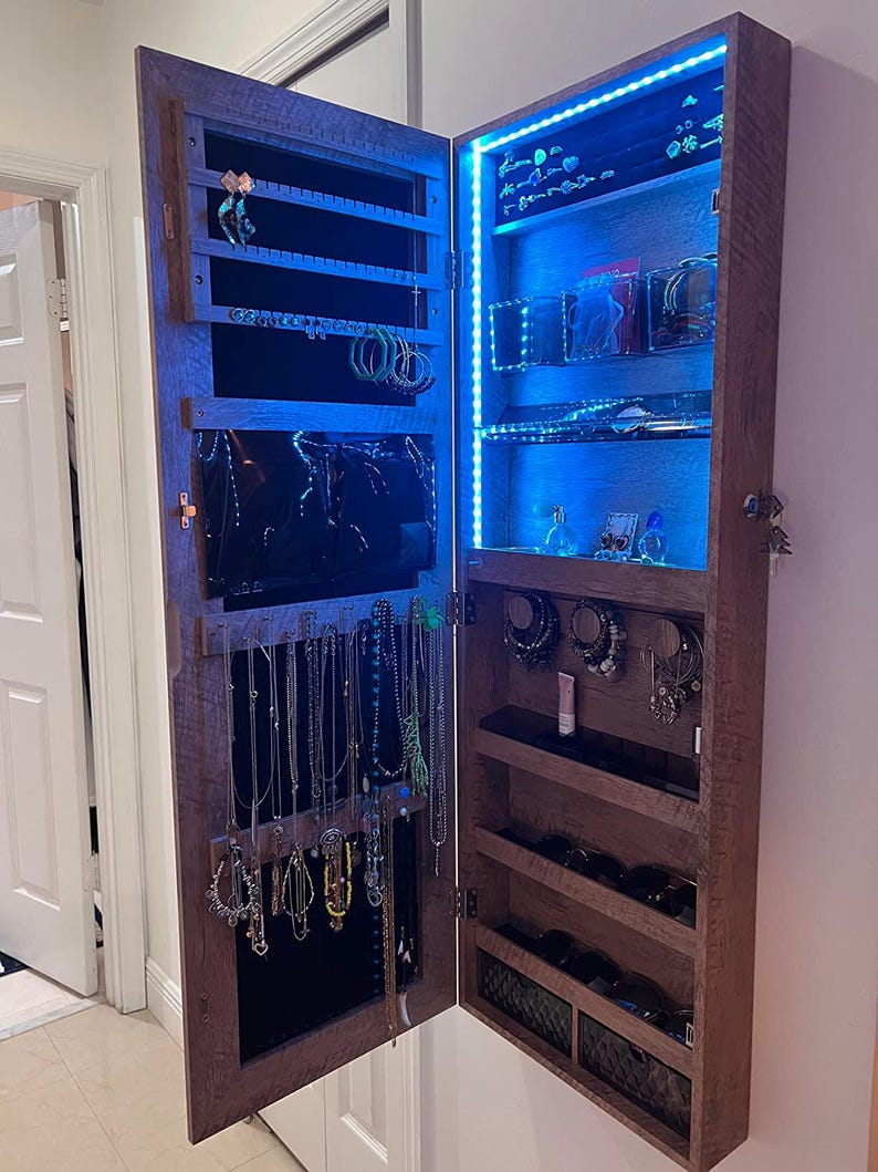 Wall Mounted Jewelry Armoire With Mirror & LED: Locking Jewelry ...