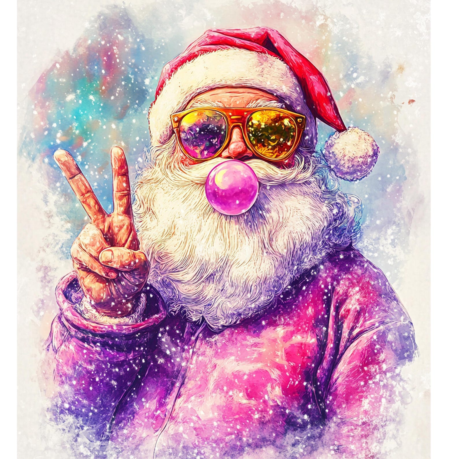 Retro Santa Christmas Blowing Bubble PNG, Vintage Merry Christmas PNG ...