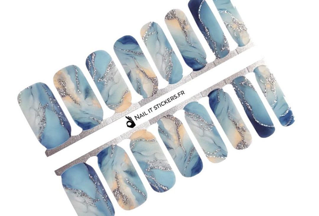 Marbella - Blue Marble & Silver Sparkles Nail Wraps | Nail Decals ...