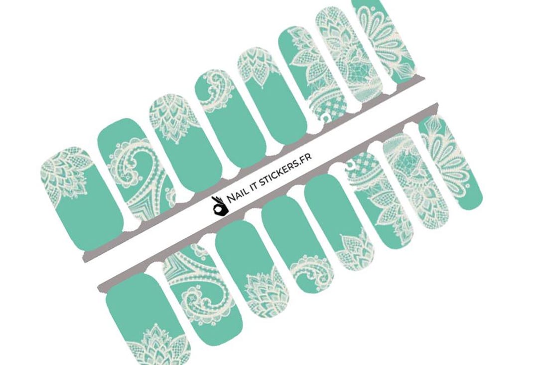 Blue Lagoon - Turquoise Lace Nail Wraps | Nail Decals | Nail Stickers ...