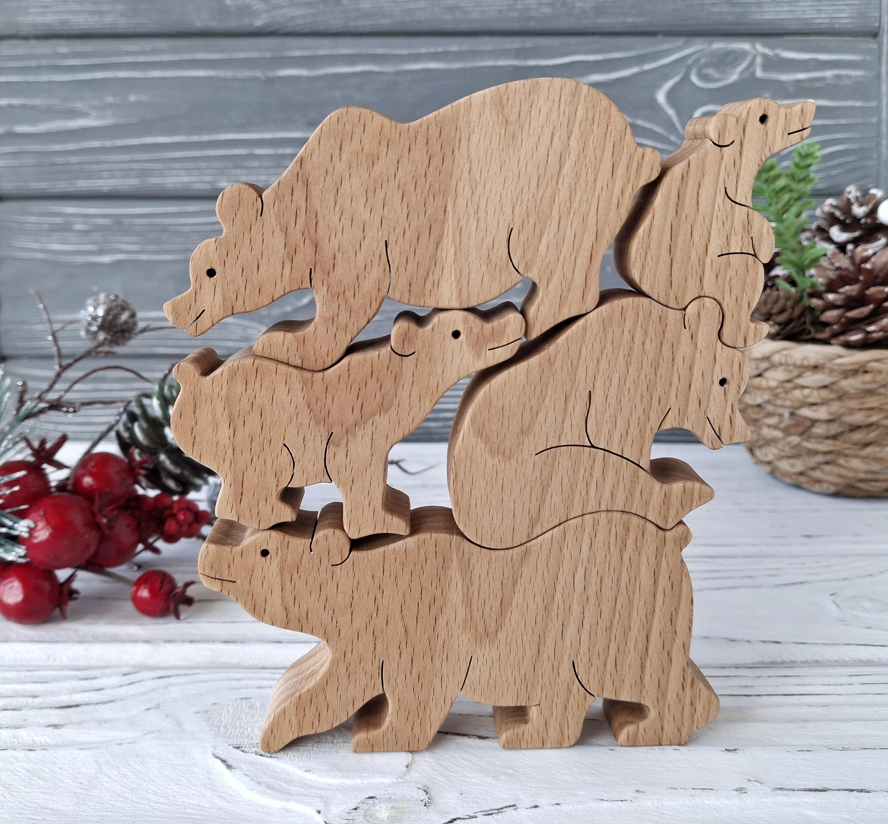 Wooden Puzzle-balancer, Wooden Animal Figures "bear Family" - Etsy