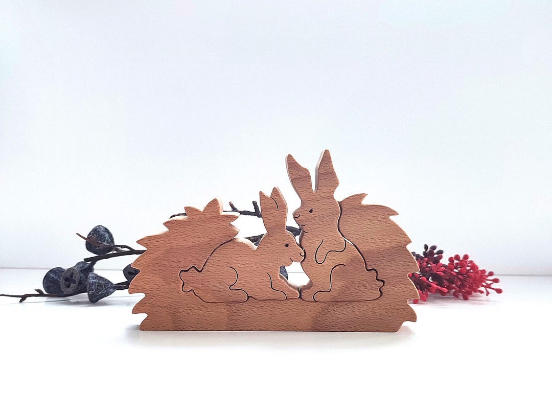 Wooden Puzzle Figure "wild Hares in the Bushes" - Etsy