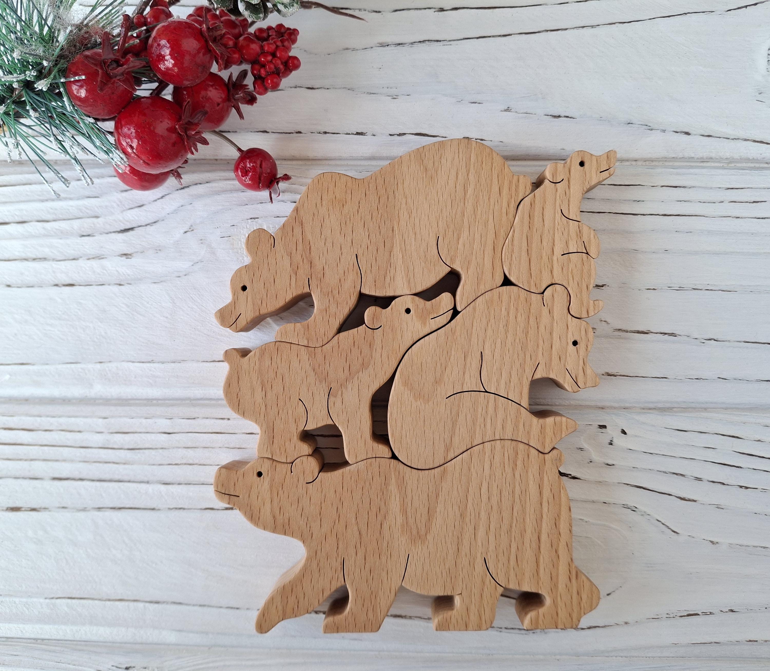 Wooden Puzzle-balancer, Wooden Animal Figures "bear Family" - Etsy