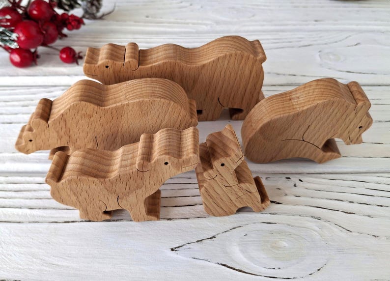 Wooden Puzzle-balancer, Wooden Animal Figures "bear Family" - Etsy