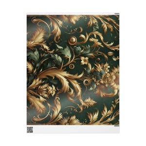 Regal Forest Green and Gold Flower Pattern Holiday Wrapping Paper - Etsy