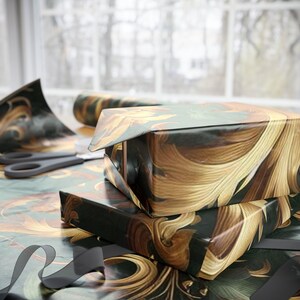 Regal Forest Green and Gold Flower Pattern Holiday Wrapping Paper - Etsy