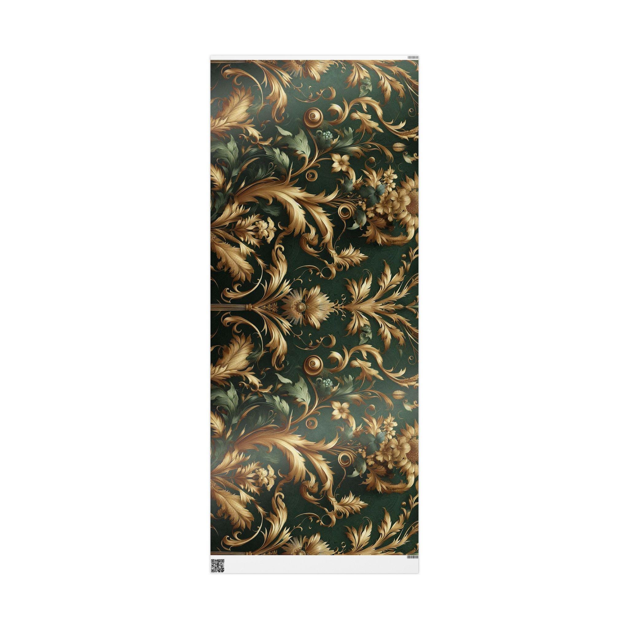 Regal Forest Green and Gold Flower Pattern Holiday Wrapping Paper - Etsy