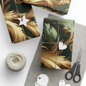 Regal Forest Green and Gold Flower Pattern Holiday Wrapping Paper - Etsy