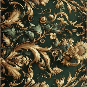 Regal Forest Green and Gold Flower Pattern Holiday Wrapping Paper - Etsy