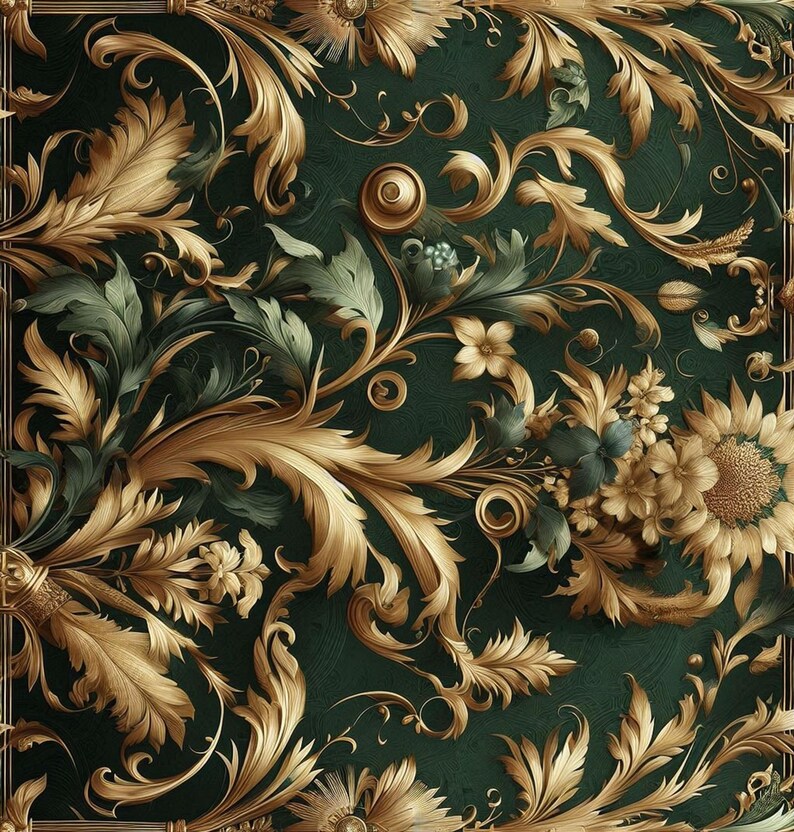 Regal Forest Green and Gold Flower Pattern Holiday Wrapping Paper - Etsy