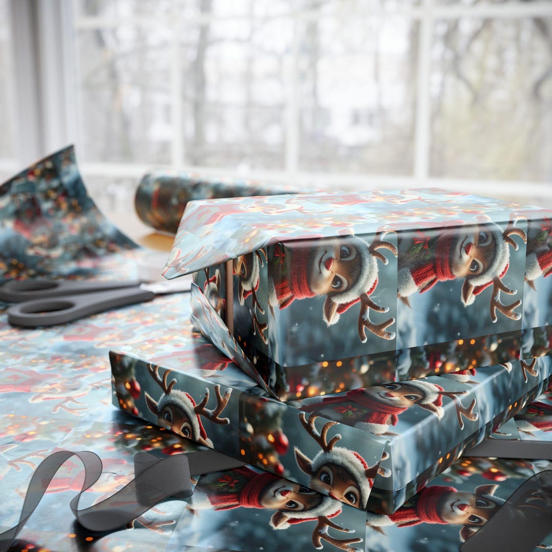 Christmas Rudolph Wrapping Paper Festive Holiday Gift Wrap, Xmas Deer ...