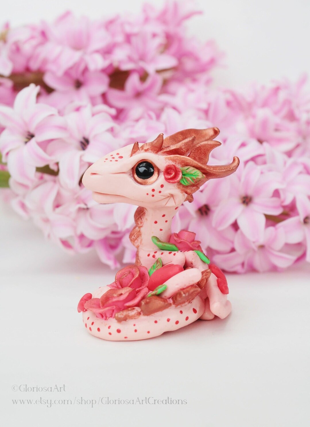 Rose Baby Dragon Figurine - Flower Dragon Figure - Blooming Flower ...