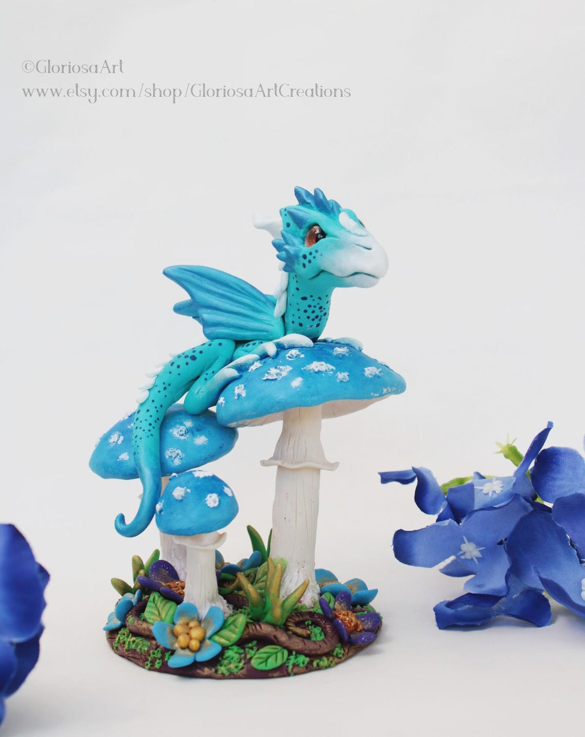 Magical Forest Dragon Figurine, Woodland Dragon Ornament, Mushroom ...