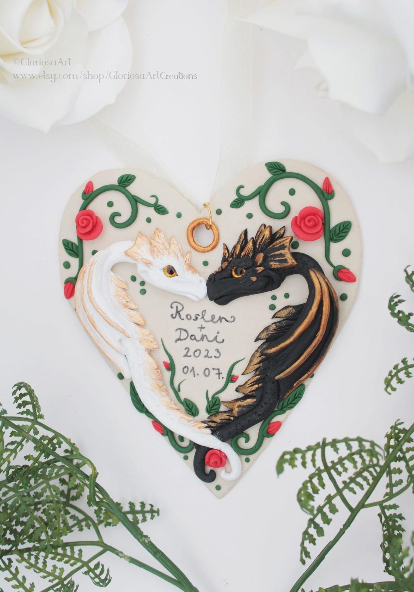 Custom Wedding Dragon Heart - Dragon Bride and Groom Figurine - Dragon ...