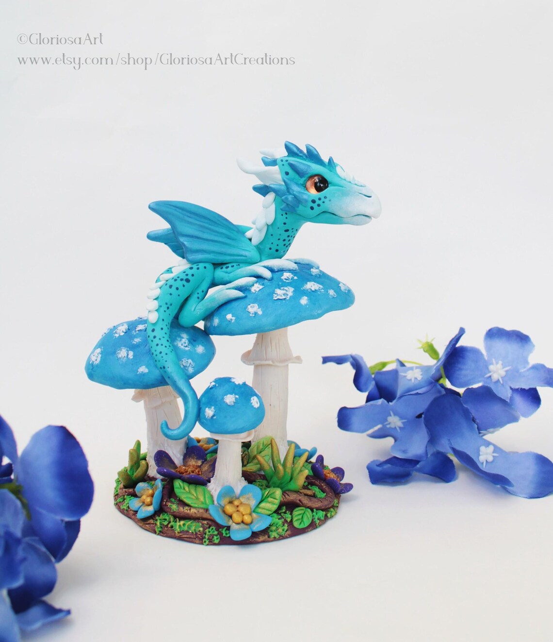 Magical Forest Dragon Figurine, Woodland Dragon Ornament, Mushroom ...