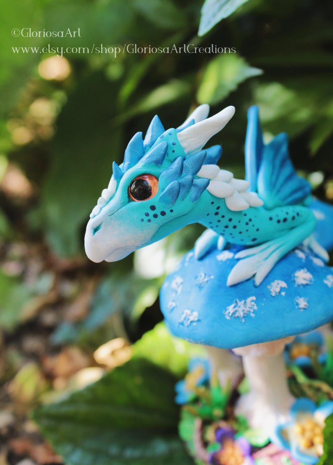 Magical Forest Dragon Figurine, Woodland Dragon Ornament, Mushroom ...
