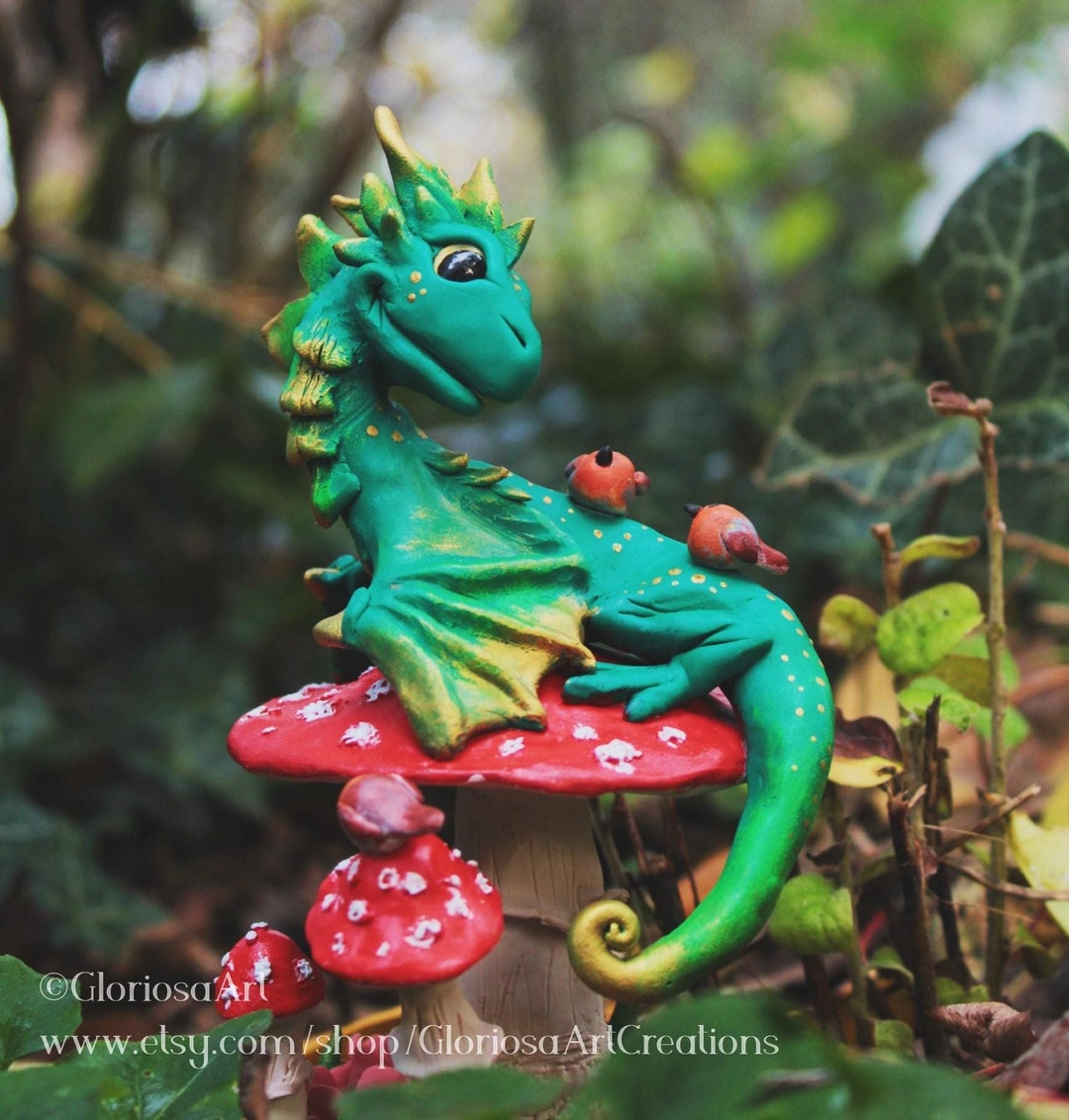 Enchanted Forest Dragon Figurine, Fantasy Mushroom Dragon Figure, Magic ...