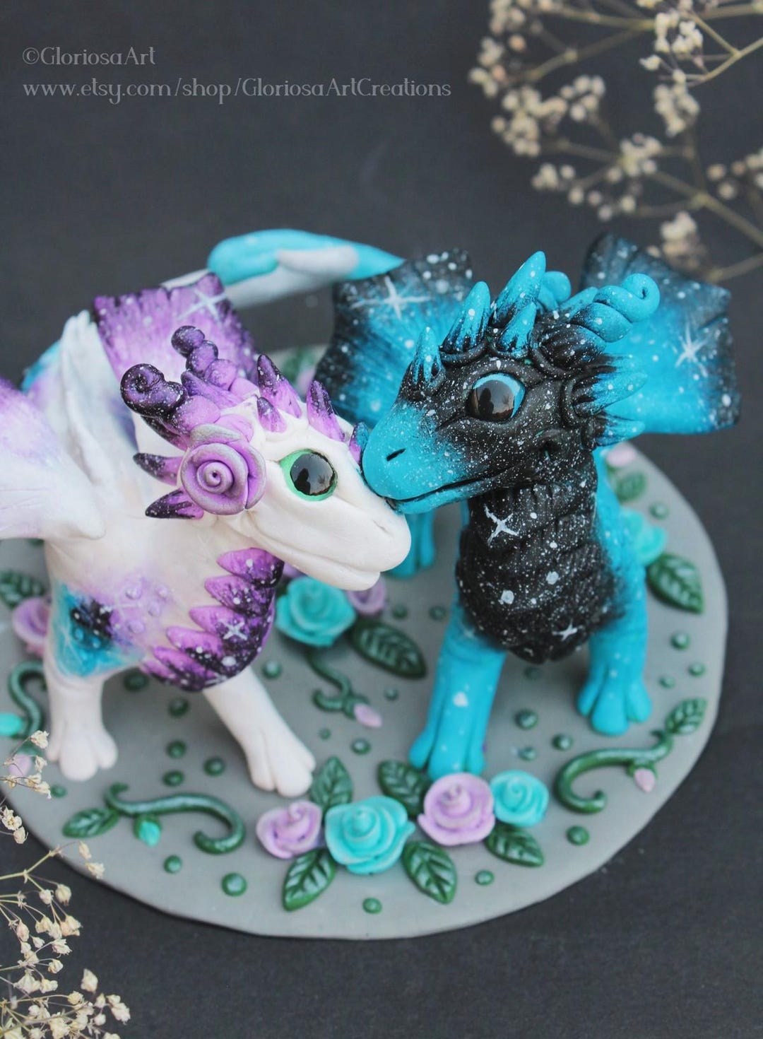 Custom Galaxy Dragon Wedding Cake Topper - Dragon Bride and Groom ...