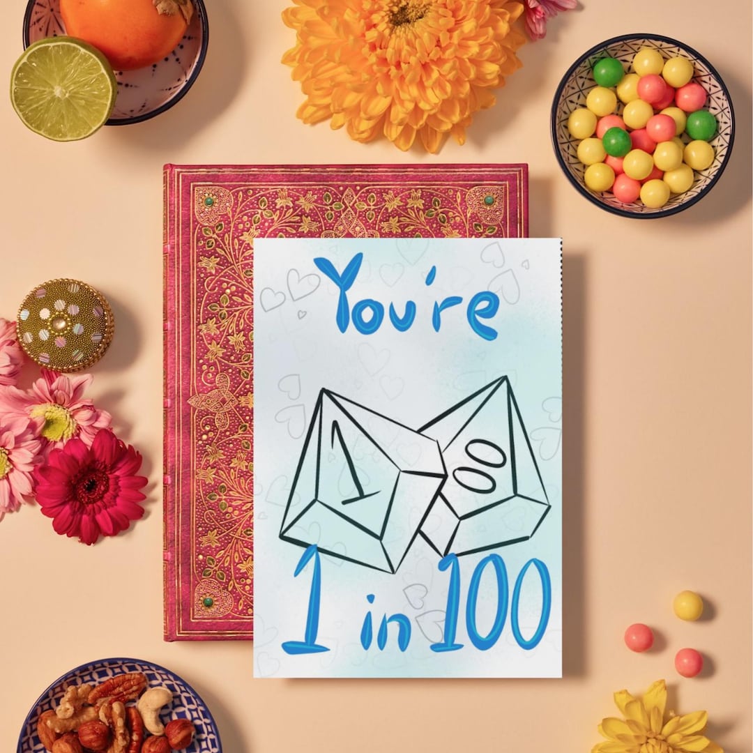 D&D Themed Card Templates, 1 in 100 Encouragement Card, Dice Valentine ...