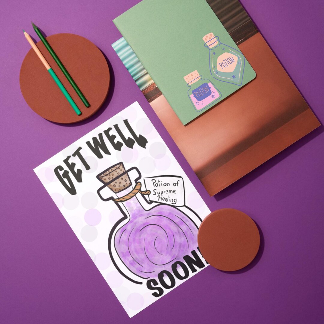 Get Well Soon Card Template, D&D Themed Cards, Healing Potion Printable ...