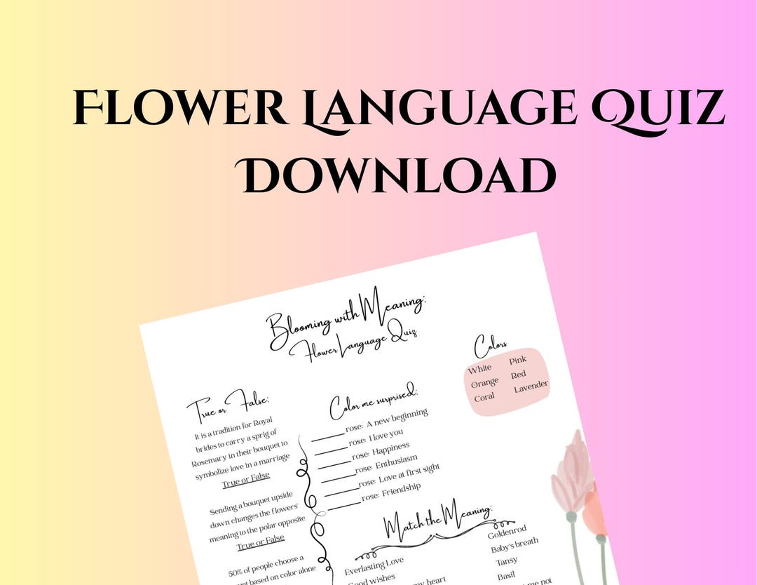 Flower Language Quiz Printable Template, Victorian Floral Symbolism ...