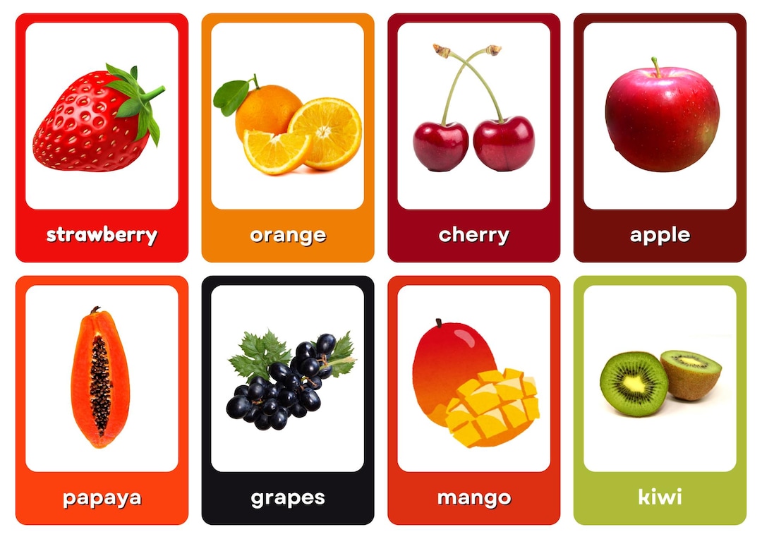 Fruits and Vegetables Flashcards Printable Download Montessori Style ...